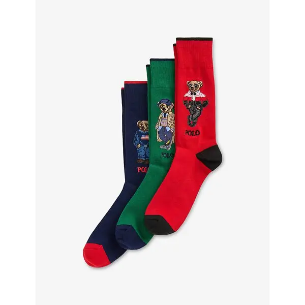 Polo Ralph Lauren Polo Bear Stretch Cotton-blend Socks Pack Of Three