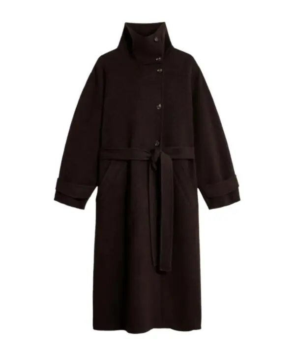 Soeur High Collar Belted Long Wool Coat