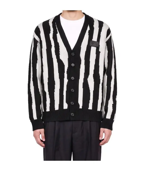 Undercover Striped Intarsia-knit Cardigan