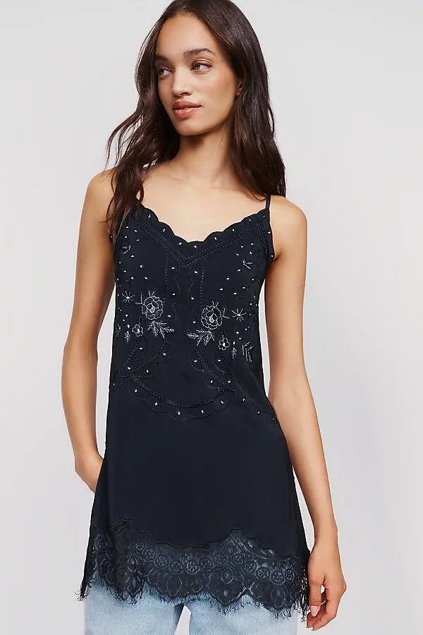 LYREBIRD Embroidered Slip Mi Dress