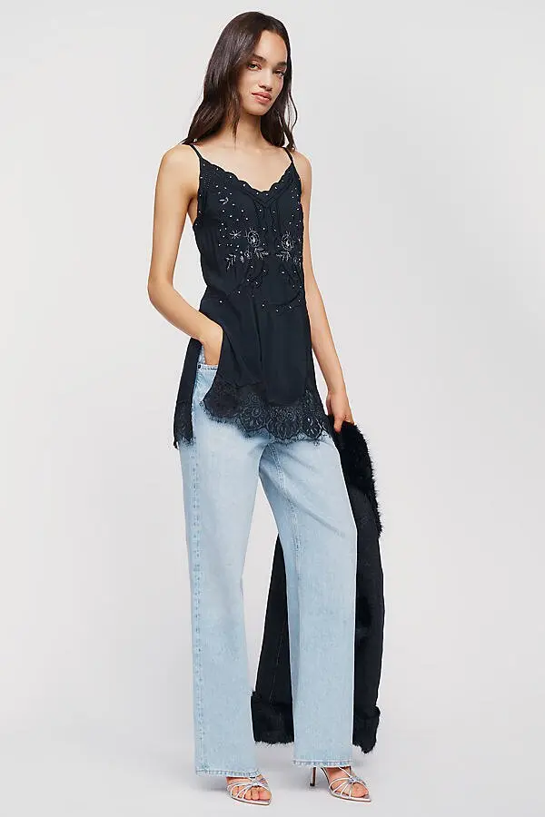LYREBIRD Embroidered Slip Mi Dress