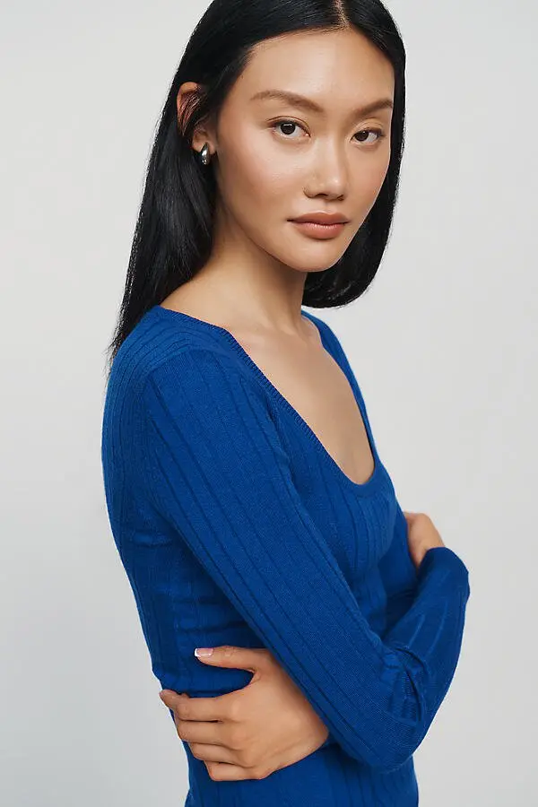 Maeve 100% Mero Wool Scoop Neck Sweater - Blue