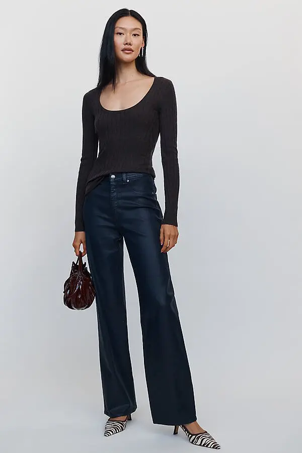 Maeve 100% Mero Wool Scoop Neck Sweater - Chocolate
