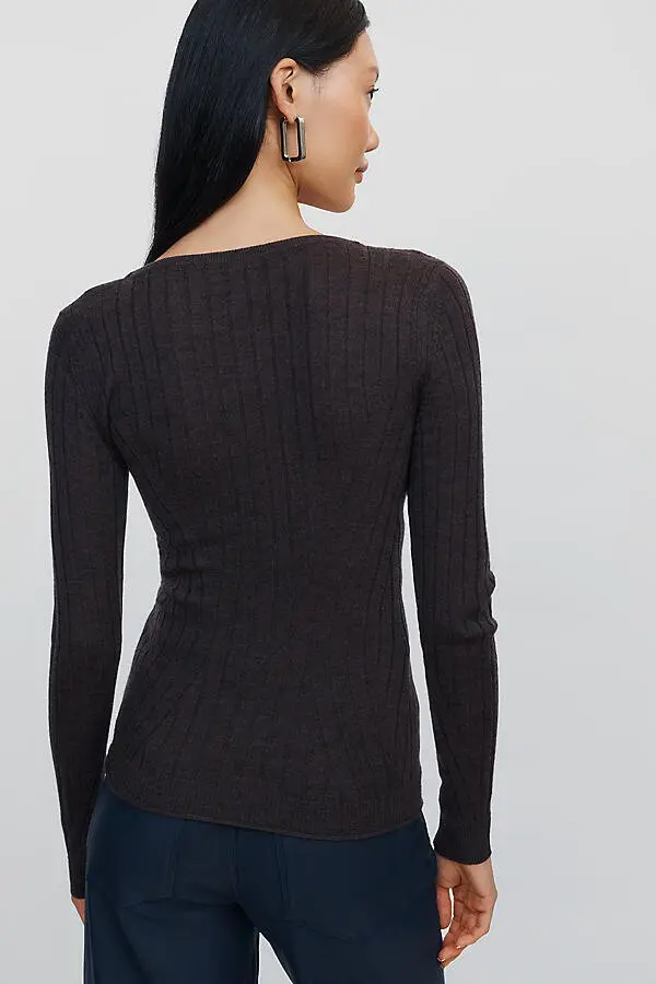 Maeve 100% Mero Wool Scoop Neck Sweater - Chocolate