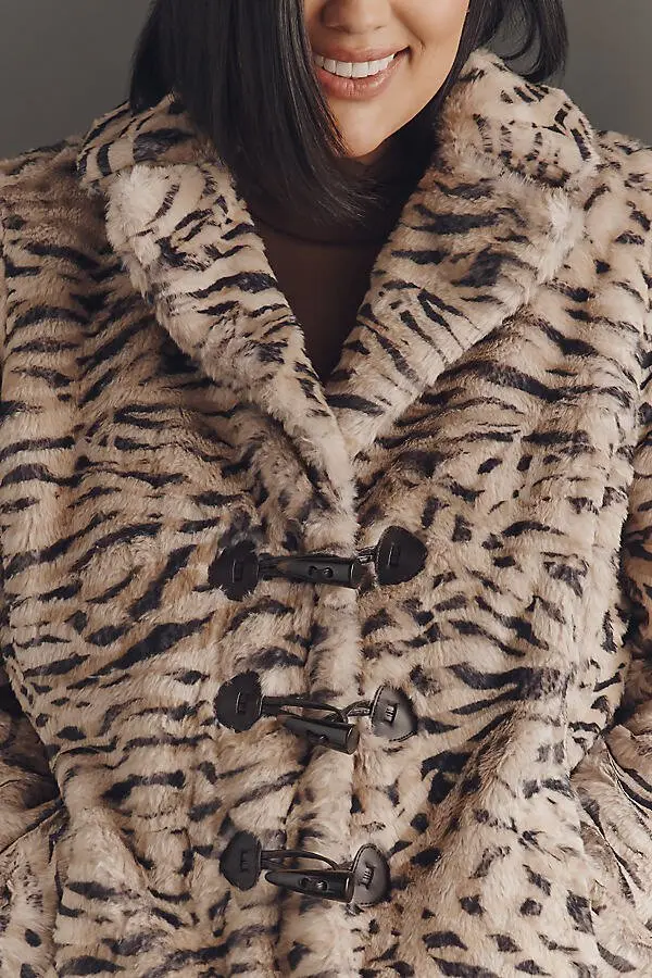 HUTCH Plus Tiffy Faux Fur Coat Jacket - Brown Pattern