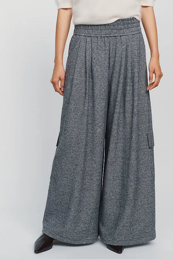Maeve High Rise Wide Leg Houndstooth Pants