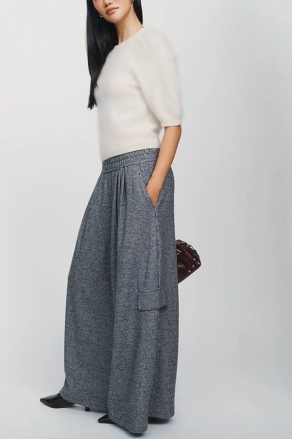Maeve High Rise Wide Leg Houndstooth Pants