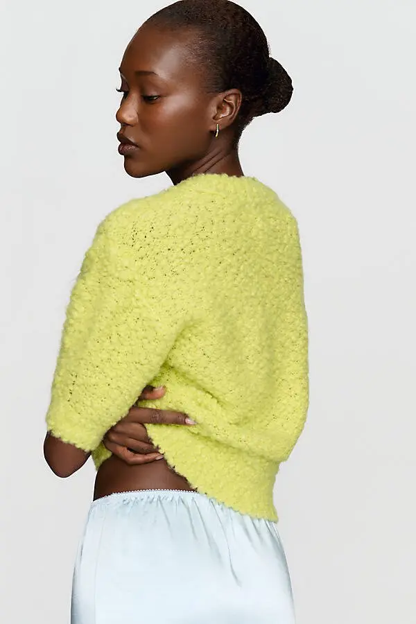 Maeve Wool Blend Textured Tee - Lime