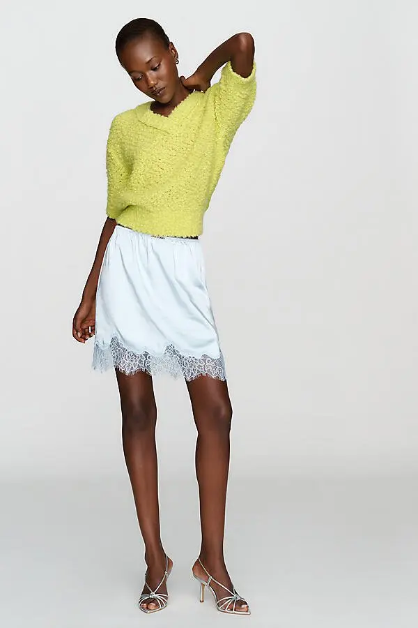 Maeve Wool Blend Textured Tee - Lime