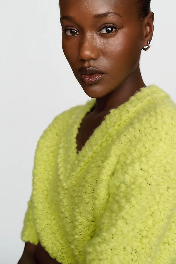 Maeve Wool Blend Textured Tee - Lime