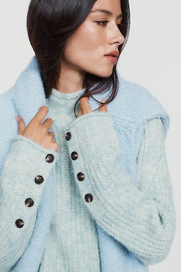 PILCRO Astrid Wool Blend Mock Neck Sweater - Mint