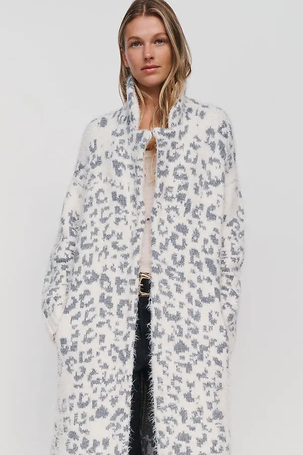 PILCRO Cheetah Textured Longle Sweater - Ivory Pattern