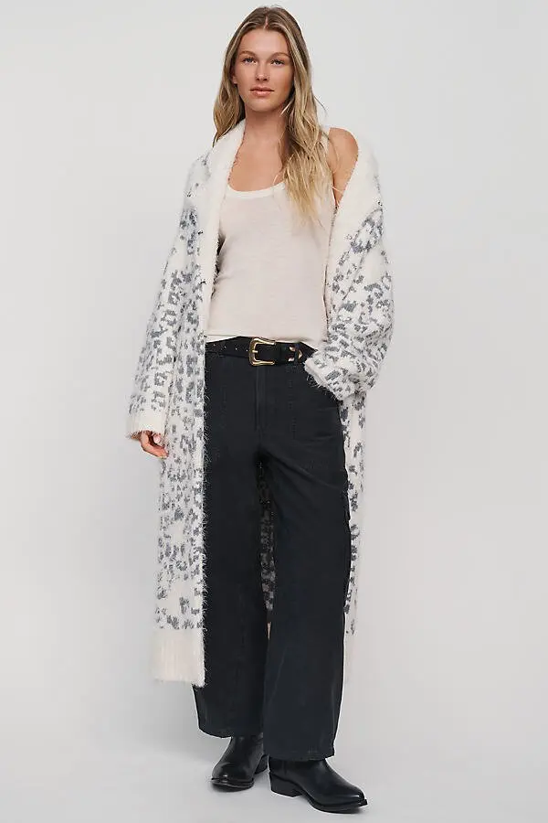 PILCRO Cheetah Textured Longle Sweater
