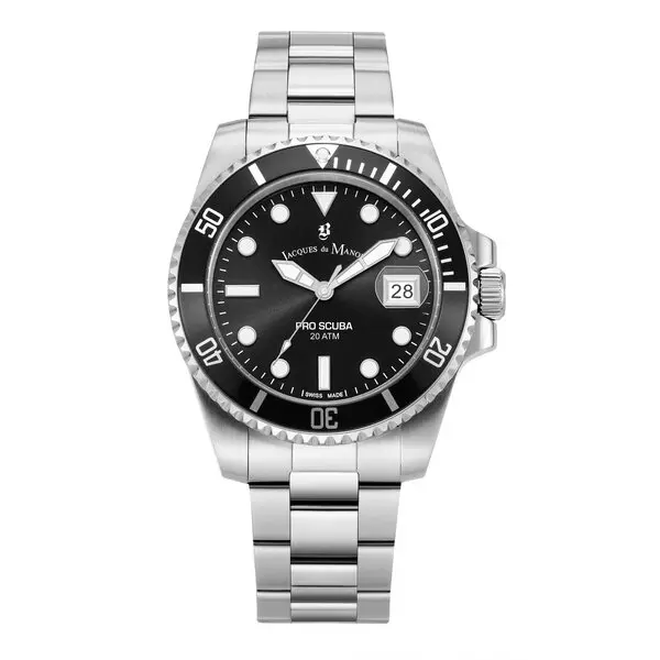 JACQUES DU MANOIR Gents Pro Scuba Stainless Steel Watch With Black Dial