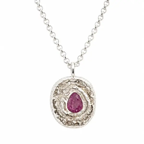ZOE ALEXANDRIA JEWELLERY Portrait Pendant Silver Pink Sapphire - Pink/silver