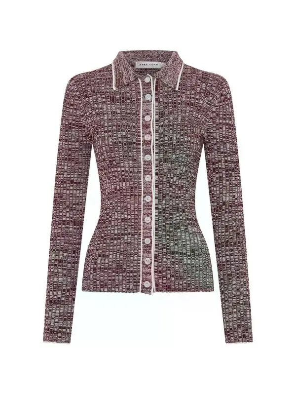 Anna Quan Ashlen Ribbed-knit Button-up Shirt - Red