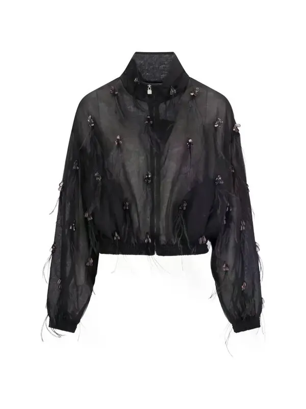 Giuseppe Di Morabito Feather-embellished Bead-detail Bomber Jacket - Black
