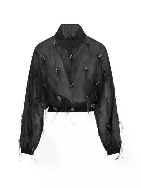 Giuseppe Di Morabito Feather-embellished Bead-detail Bomber Jacket