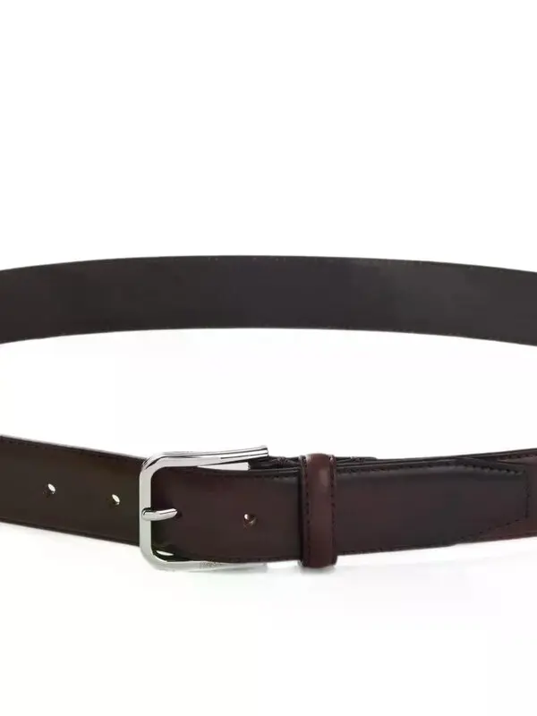 BOSS Leather Business Belt With Polished Silver Buckle