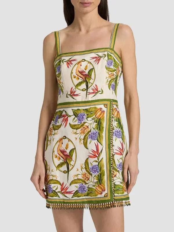 Farm Rio Printed Linen Sheath Minidress