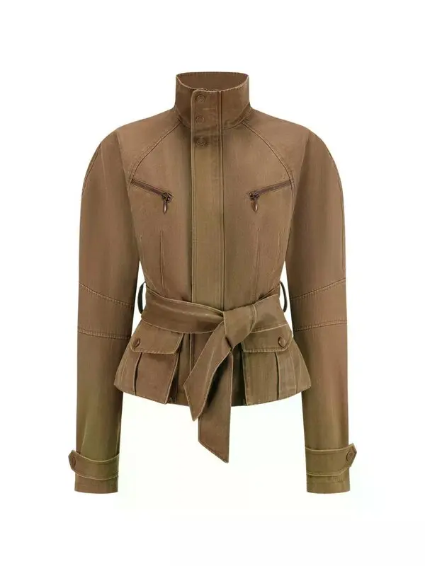 OUDE WAAG Washed Belted Jacket - Brown