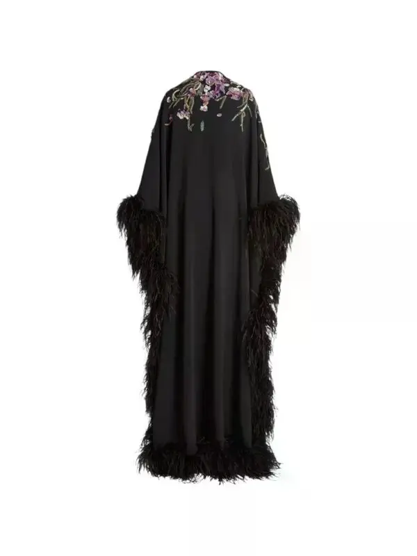 Zuhair Murad Feather-trim Floral-embroidered Cape
