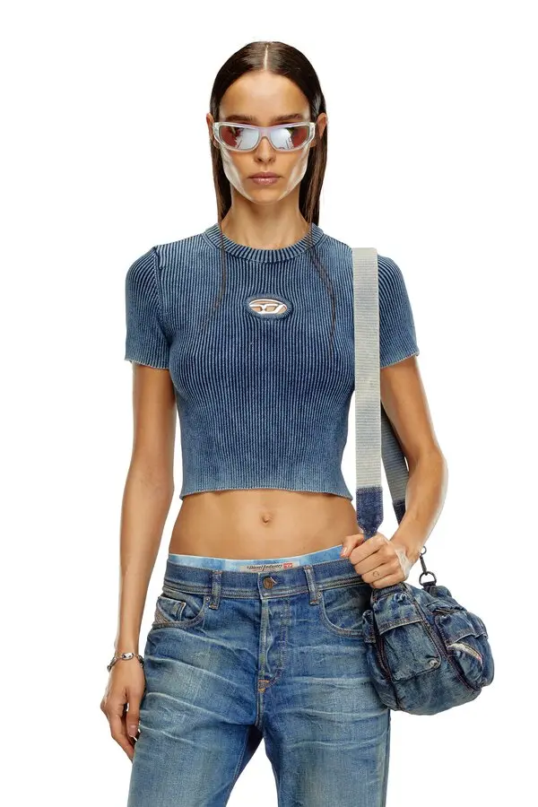 DIESEL® Knitted Crop Top With Denim Effect - Blue