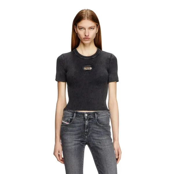 DIESEL® Short-sleeve Top With Cut-out Logo - Grey