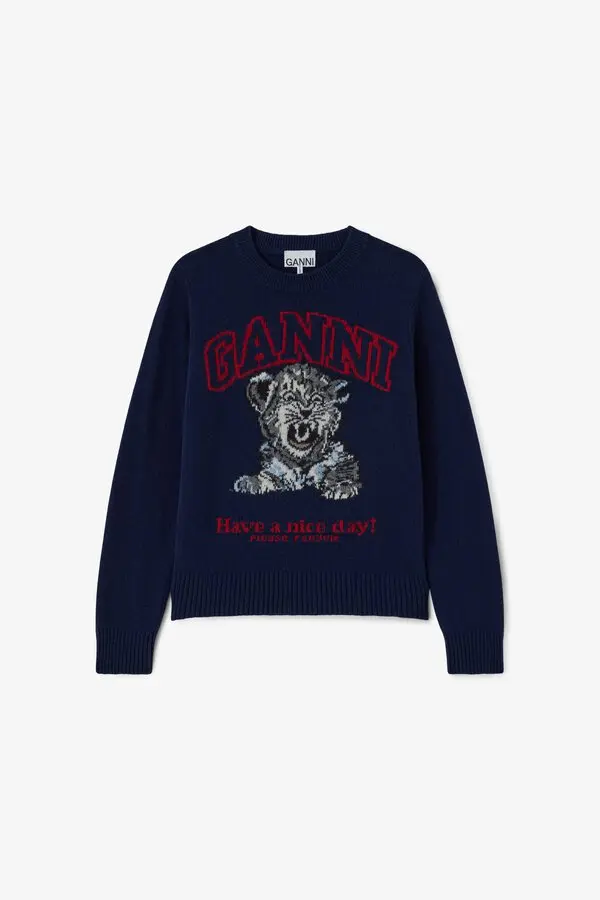 GANNI Jumper With Tiger - Navy