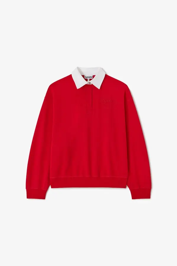 GANNI Polo Shirt With Heart Embroidery - Red