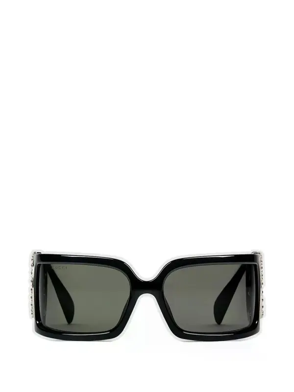 Gucci Interlocking G Crystal-embellished Rectangle-frame Sunglasses - Black