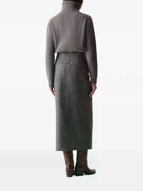 FORTELA Jasmine Herringbone Wool Midi Skirt