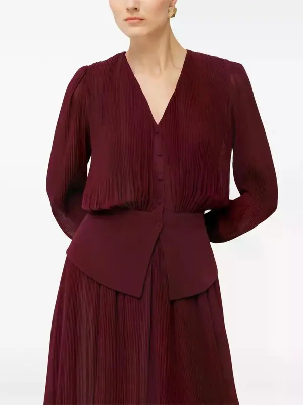 NISSA Pleated Chiffon Midi Skirt - Red