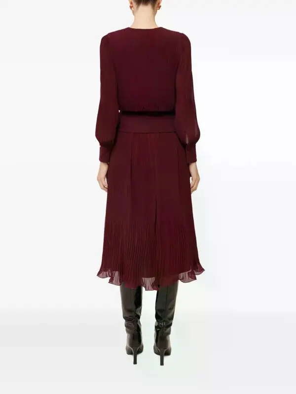 NISSA Pleated Chiffon Midi Skirt - Red