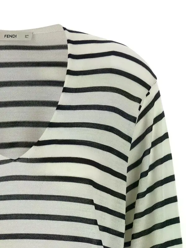 Fendi Striped V-neck Sweater - White