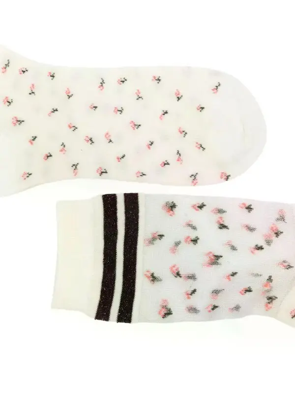 ANT45 Peng Short Floral-print Striped Socks - Neutrals