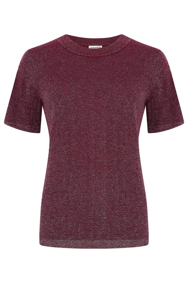 SUGARHILL BRIGHTON Ada Sparkly Knitted Top Wine - Red