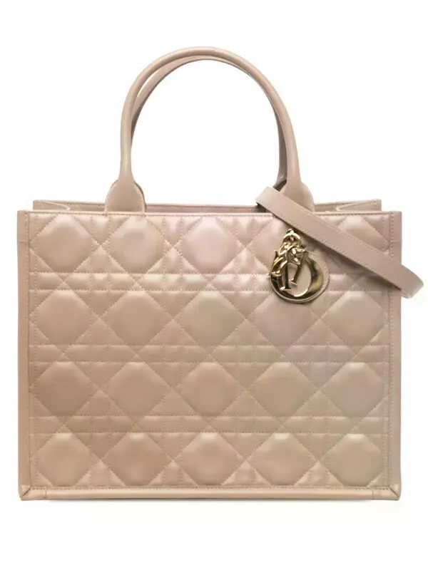 Dior 2023 Medium Calfskin Macrocannage Book Tote Satchel - Neutrals
