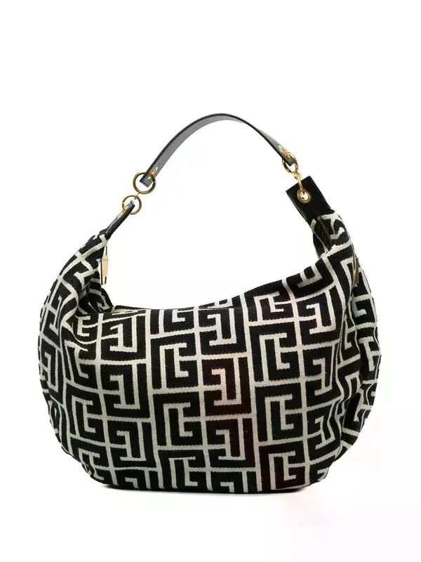 Balmain 2015-2026 Canvas Monogram 1945 Hobo Bag - Black