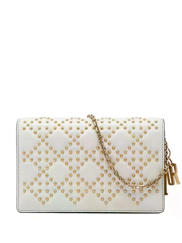 Dior 2017 Studded Calfskin Cannage Lady Wallet On Chain Crossbody Bag - White