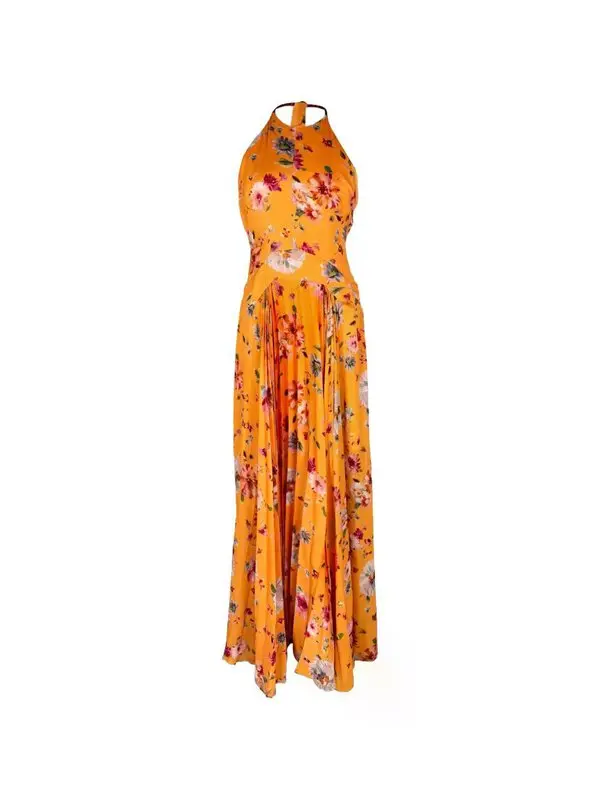 Galvan Floral-print Pleated Maxi Dress - Orange