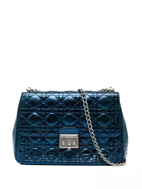 Dior 2014 Large Metallic Aged Calfskin Cannage Miss Flap Crossbody Bag - Blue