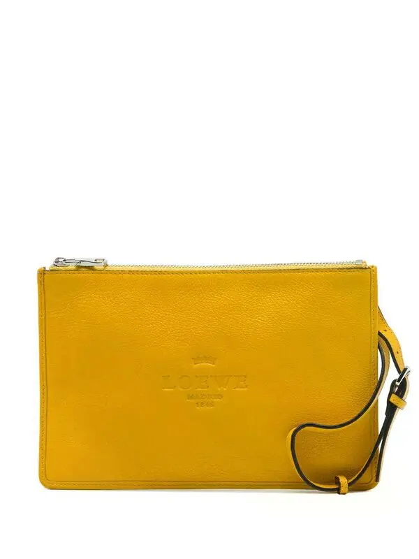 Loewe 2013 Leather Logo Wristlet Clutch Bag - Yellow