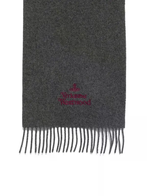 VIVIENNE WESTWOOD Orb-embroidered Fringed Scarf - Grey