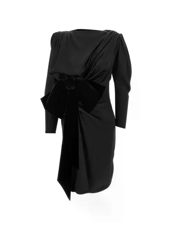 Balmain Velvet-bow Draped Midi Dress - Black