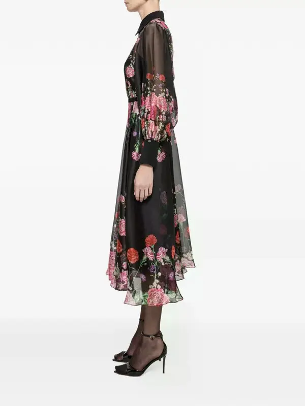 NISSA Floral-print Organza Belted Midi Dress
