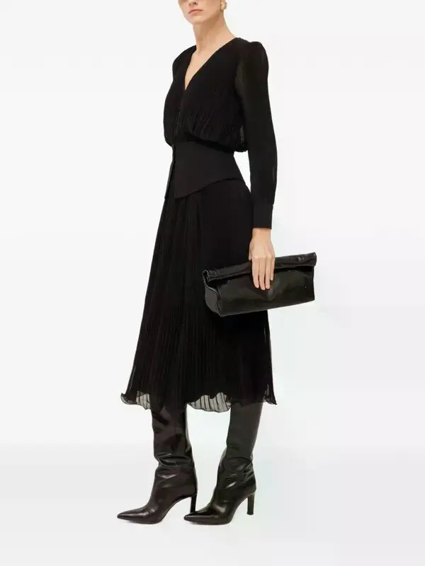 NISSA Pleated Chiffon Midi Skirt - Black