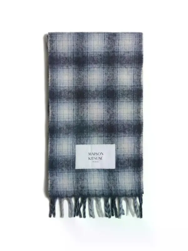 Maison Kitsuné Checked Fringed Scarf - Blue