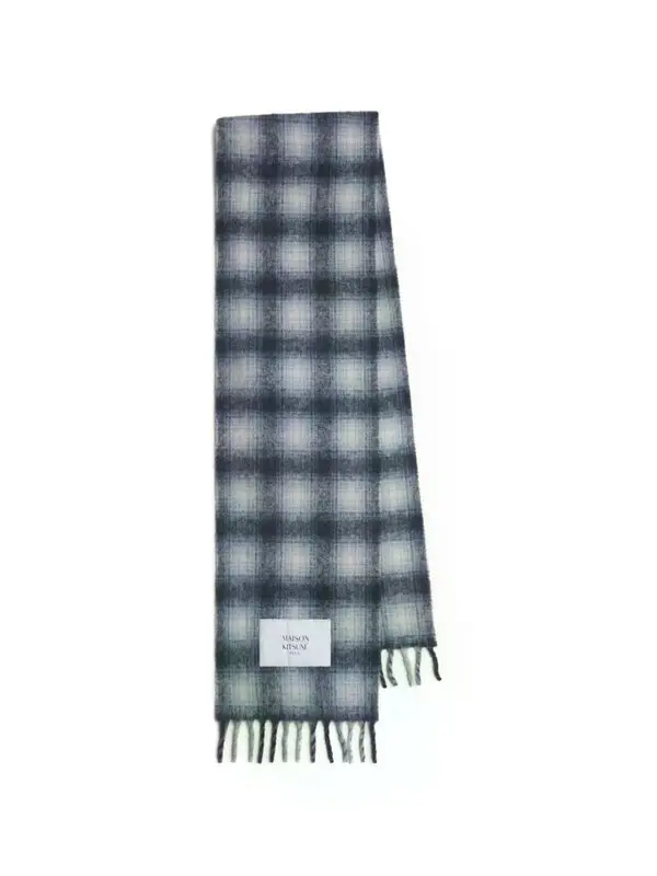 Maison Kitsuné Checked Fringed Scarf - Blue