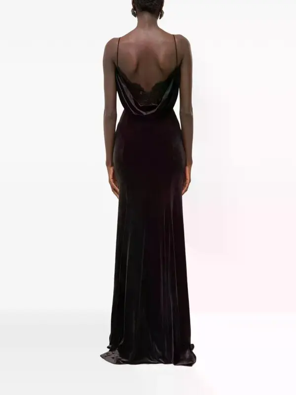 NISSA Lace-insert Velvet Maxi Dress